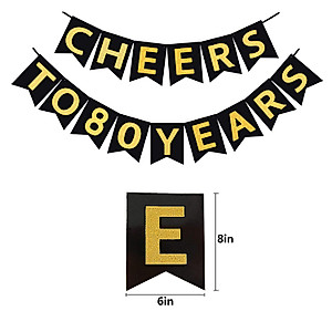 Famoby 80th Birthday Party Decorations Kit - Gold Glittery Cheers to 80 Years Banner,Poms,12Pcs Sparkling 80 Hanging Swirl for 80th Anniversary Decorations 80 Years Old Party Supplies