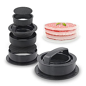 enter  3 Sizes in 1 Stuffed Burger Press,Hamburger Patty Maker Rings Molds with 100pcs Burger Papers,Set of 2