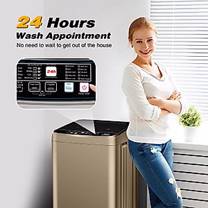 rosmena Portable Washing Machine, 25 LBS Full Automatic Apartment Washer with 10 Programs & 8 Water Levels, Low Noise Clothes Washing Machines with LED Display for Camping, Apartment(Gold)