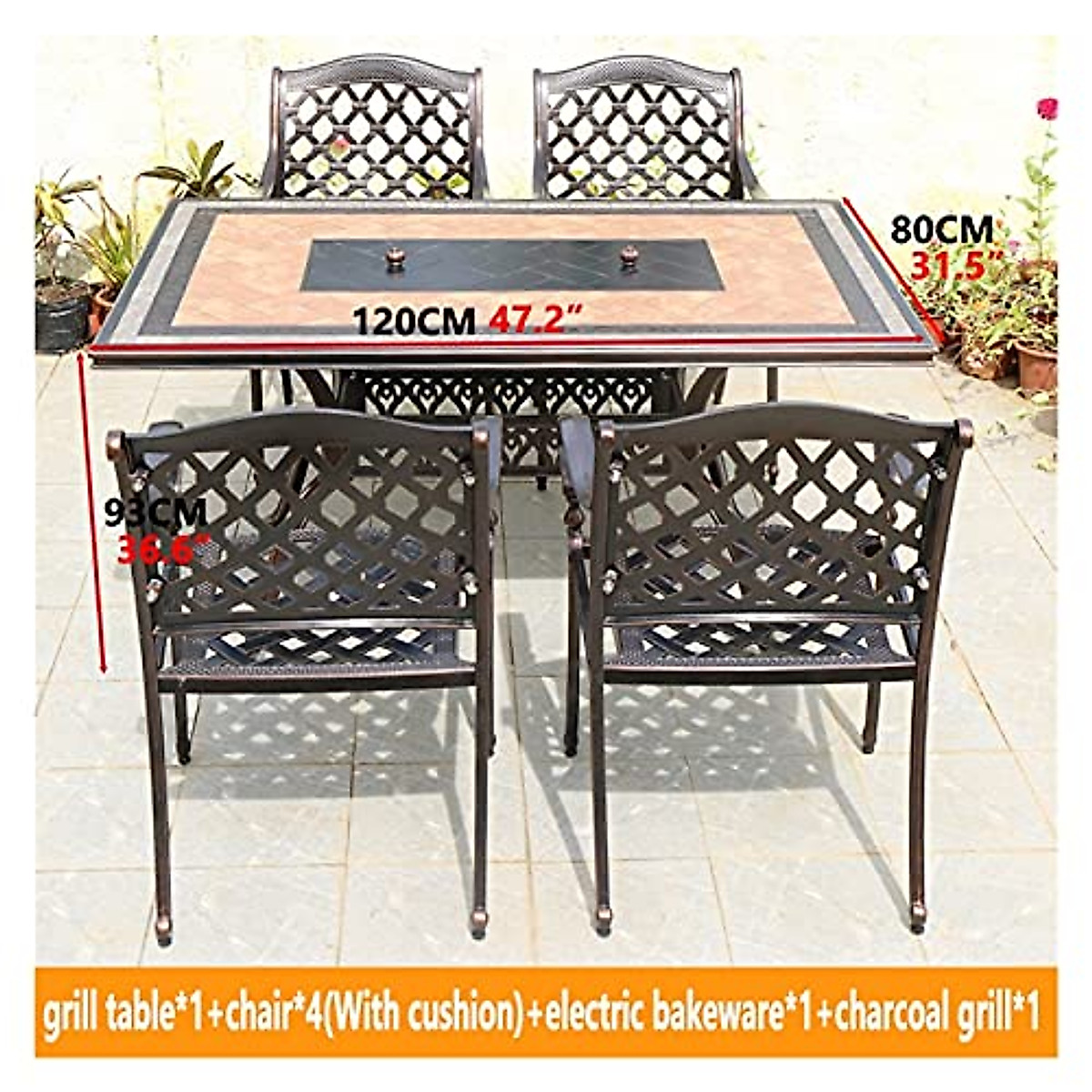 Wood Fire Pits Outdoor Garden Terrace Grill Table Wood Burning Fire Pit, Backyard Patio Outdoor Dining Table and Chair Set, Desktop High Temperature Resistance-Safe