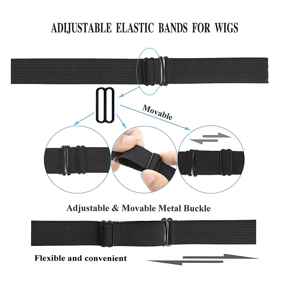 JIUSERLU 6 PCS Black Adjustable Elastic Band For Wigs，Adjustable Straps For Wigs And Making Wigs，Adjustable Wig Bands，Wig Adjustable Straps（1 * 12inch）