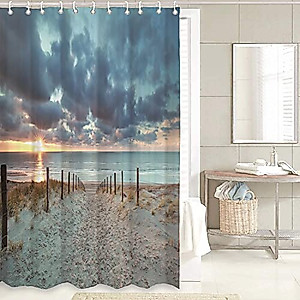 Tropical Ocean Summer Coastal Nautical Beach Theme bathroom Decor 4 Pcs Blue Shower Curtain Sea Sets, Sharks and Dolphins Durable Shower Curtain Toilet Lid Cover and Bath Mat with 12 Hooks, 72" x 72"