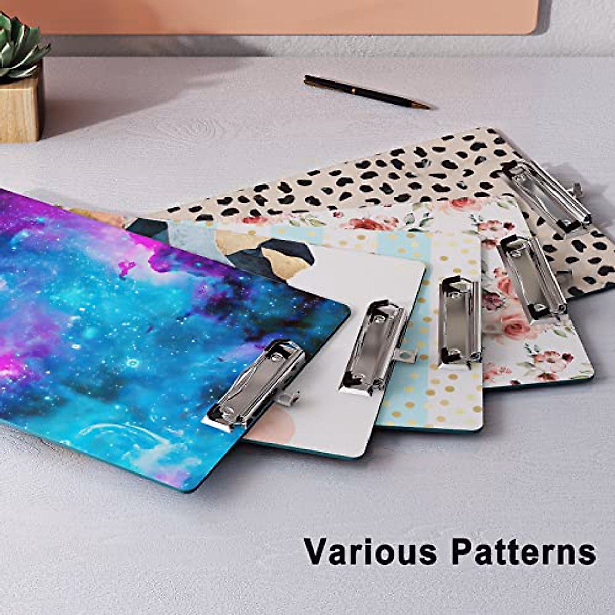 Cute Clipboard Wood Design Decorative A4 Letter Size Clipboards for Office, Standard Size 9" x 12.5" with Low Profile Metal Clip - Nebula Galaxy