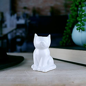 NW Wholesaler 2.25 Inch White Ceramic Cat Shaped Air Plant Holder - (Ceramic Only) Table Top Display Animal Shaped Planters and Vases for Air Plants and Other Mini Plants