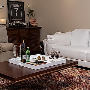 MUKEEN Oversize Extra Large King Size Bed Tray for eating Big Glossy White Acrylic Serving Tray with Handles 24x24 Inch -Spill Proof- Decorative Countertop Organizer for Ottoman,Bed,Party, Butler Tray