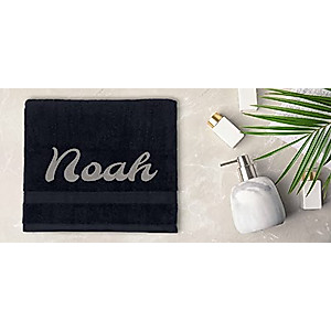 Stitches XXI Personalized Bath Towel. Luxury Embroidered Custom Bathroom Towel 100% Cotton Black 30x54 inches