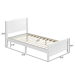 Karl home Wood Bedframe Twin Bed Frame with Headboard Bedroom Platform Bed with Footboard, 12 Wood Slat Support, No Box Spring Needed, White