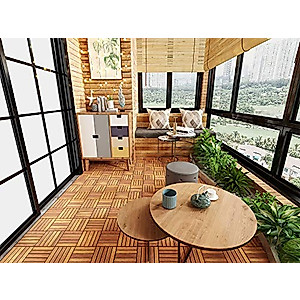 Interbuild Acacia Hardwood Interlocking Patio Deck Tiles, 12" × 12" (Pack of 10), Easy to Install Floor Tile for Both Indoor & Outdoor Use - Golden Teak