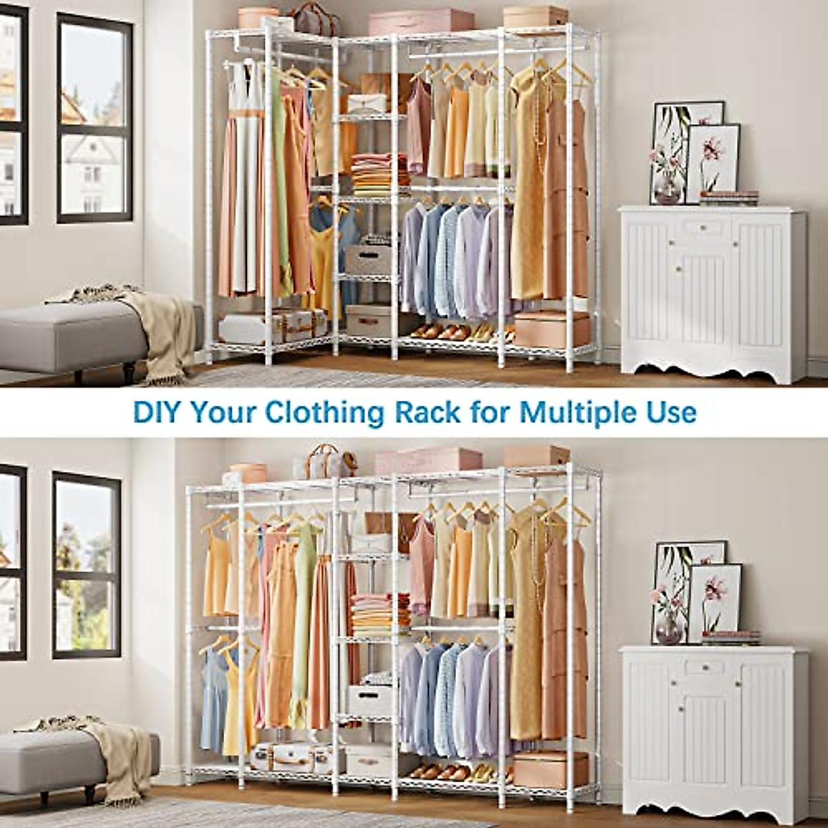 VIPEK Wire Garment Rack Heavy Duty Clothes Rack, Large Portable Wardrobe Rack Freestanding Clothing Rack Clothes Storage Organizer Closet for Bedroom, 89.8" Lx15.7 Wx76.4 H, Max Load 1300lbs, White