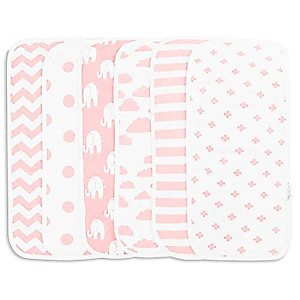 BaeBae Goods Burp Cloths for Baby Girl - Ultra Absorbent Burping Rags - Anti Shrink Unisex Burpy Clothes - Super Soft Jersey Cotton, Large 21"x10" - Thick for Newborn Cloth Diapers - 6 Pack