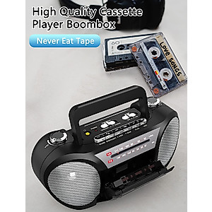 Cassette Player AM FM Radio Boombox: Retro Portable Cassette Tape Player and Recorder with Dual Stereo Speaker,Standard Earphone Jack,Cassette Boombox Powered by 4 D Cell Batteries Or AC Power