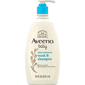 Aveeno Baby Wash and Shampoo, Lightly Scented, 18 Fluid Ounce, (Pack of 2)