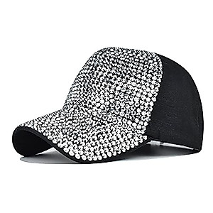 Gudessly Women Men Studded Rhinestone Crystals Adjustable Baseball Cap Plain Sparkle Bling Denim Sun Hat