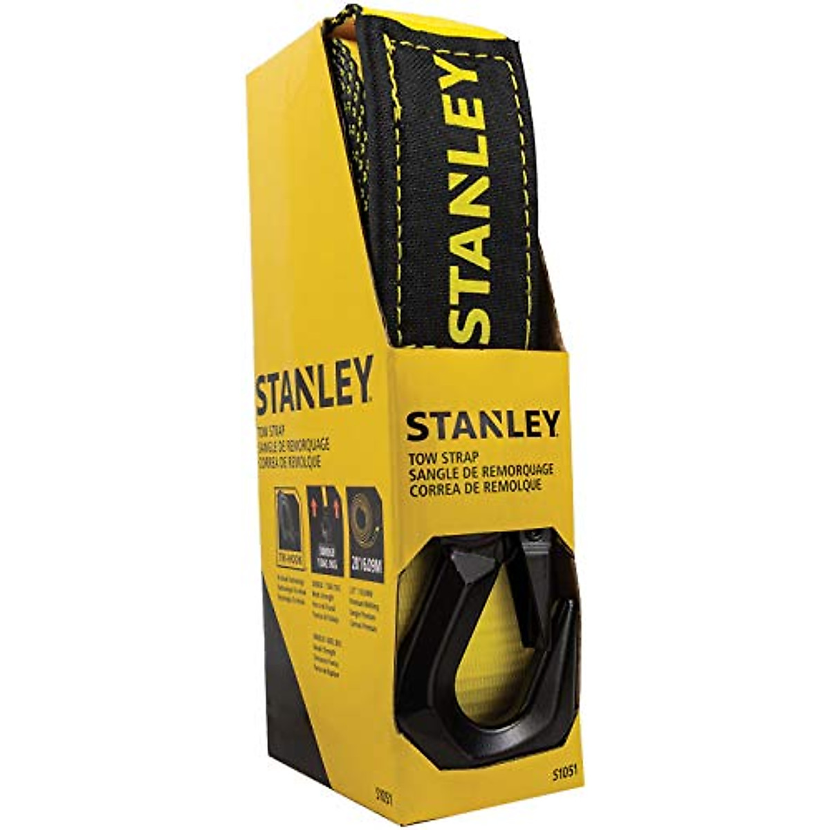 STANLEY S1051 Tow Strap with Tri-Hook (2 in. x 20 ft.) - 9,000 LB Break Strength/for Disabled Recreational Vehicles