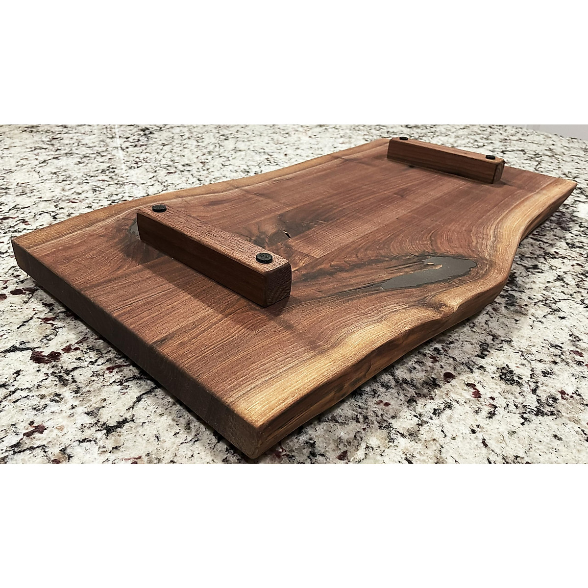 Black Walnut Extra Large, Gorgeous, Full-of-Character, Forest-to-Table Solid Double Live Edge Wood Charcuterie/Appetizer/Dessert/Grazing/Serving Board. 100% USA Handcrafted. 27 x 14 x 1.25"