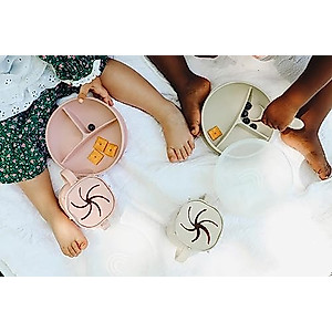 Hippypotamus Suction Bowls with Lids & Utensils - Baby & Toddler - 100% Food-Grade Silicone Divided Bowls - BPA Free - Dishwasher Safe - Set of 2 (Sage/Fog)