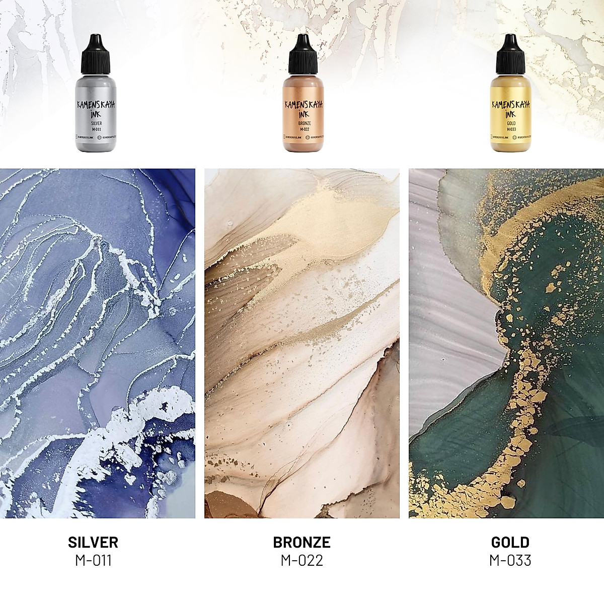 KAMENSKAYA Metallic Alcohol Ink Set: Gold Alcohol Ink, 3 pcs 0.51 fl oz (15 ml) Each
