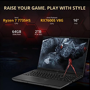 ASUS TUF A16 16'' FHD 165Hz Gaming Laptop, AMD Ryzen 7-7735HS, Radeon RX7600S V8G Graphics, 64GB DDR5 RAM, 2TB PCIe SSD, RGB Backlit Keyboard, Wi-Fi 6, HD Camera, Black, Win 11 Pro, 32GB USB Card