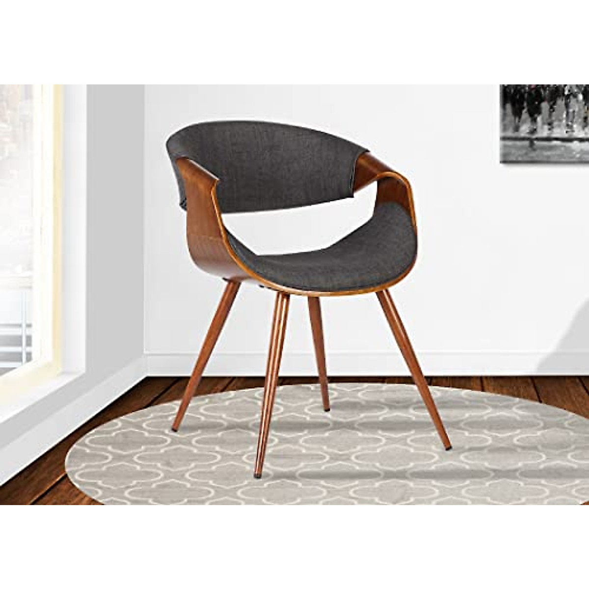 Armen Living Butterfly Dining Chair in Charcoal Fabric and Walnut Wood Finish 22D x 21W x 29H in