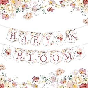Baby in Bloom Baby Shower Decorations Girl - Floral Baby in Bloom Banner, Pre-Strung Flowers Baby Shower Banner for Wildflowers Boho Baby Shower Gender Reveal Birthday Party Supplies