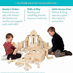 Melissa & Doug Standard Unit Solid-Wood Building Blocks With Wooden Storage Tray (60 pcs) Classic Wooden Blocks For Toddlers Ages 3+