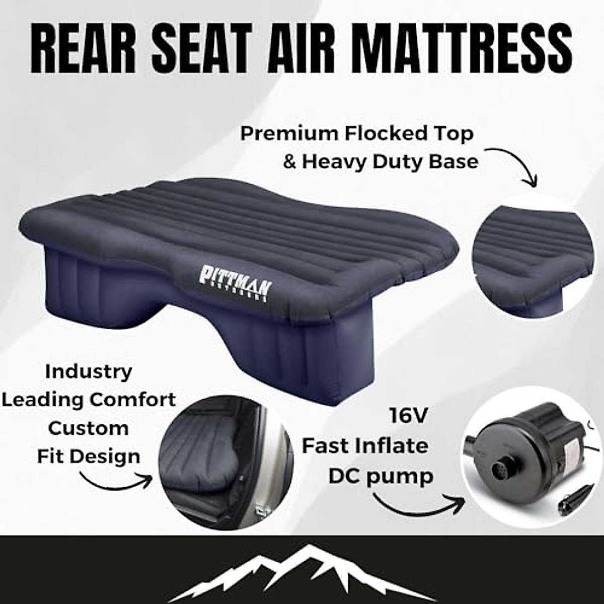 Pittman Outdoors AirBedz Inflatable PVC Rear Seat Air Mattress, Black - Mid-Size Fits Jeeps, Car, SUV’s & Mid-Size Trucks, Comes with Portable DC Air Pump