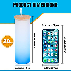 MHM Sublimation Glass Blank Tumbler Skinny Frosted 20oz and 25oz with Bamboo Lid and Straw (Sky Blue, 20oz)