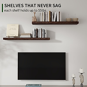 Marsmiles Floating Shelves, 36 Inch Wall Shelf Set of 2, Rustic Wood Shelves for Wall Storage, Fireplace Mantel, Wall Mounted Wooden Display Shelf for Bathroom Bedroom Kitchen Garage, Rustic Brown