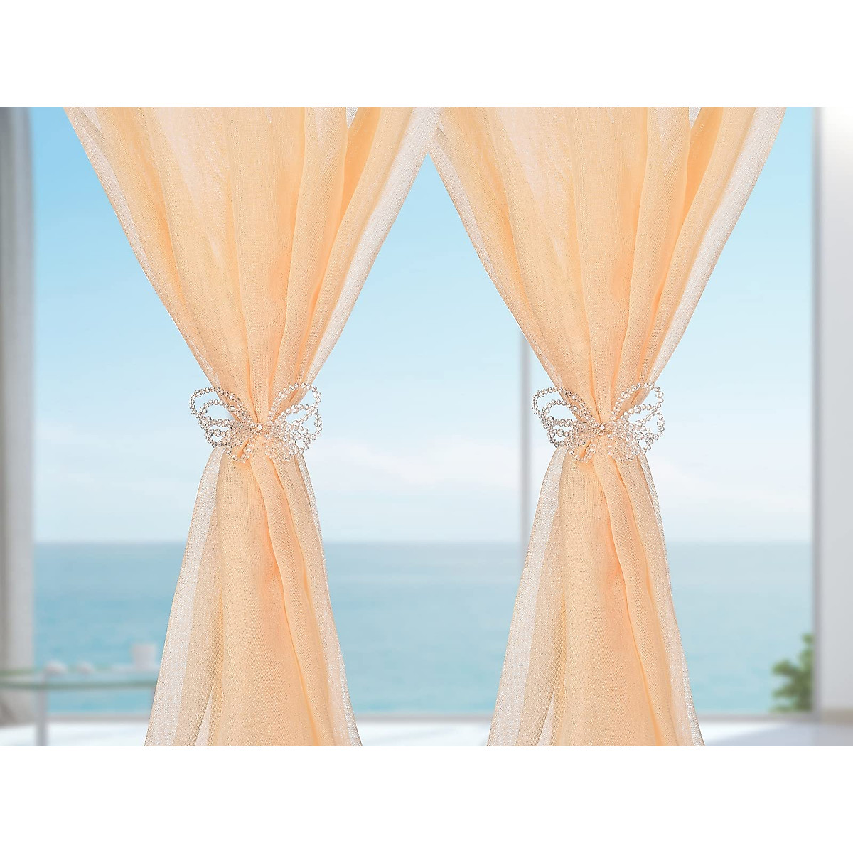 SUQ I OME 2 Pack of Handmade Sparkling Crystal Beaded Magnetic Curtain Tiebacks with Butterfly,Wedding Curtain Buckle Drapery Holder Girl's Room Decorations