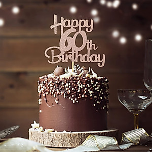 Sotpot Happy 60th Birthday Cake Topper Rose Gold Glitter 60th Cake Toppers 60 Birthday Cake Decorations Cheers to 60 Fabulous Party Cake Picks - 1 Pack