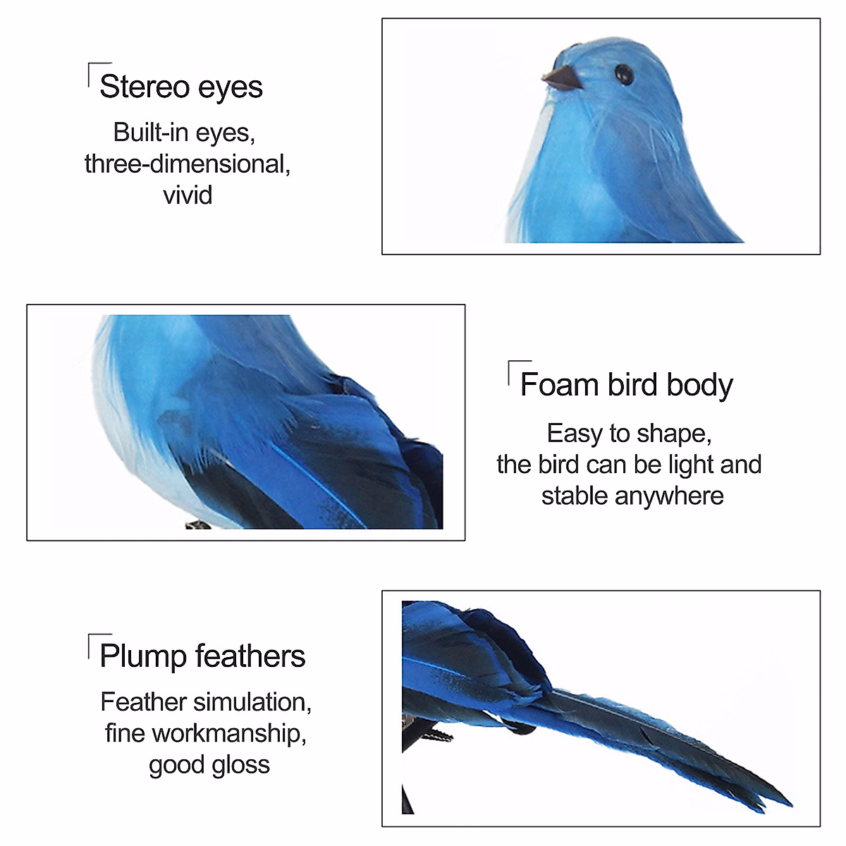 Lazyspace 12Pcs Artificial Christmas Birds,Simulation Feathers Foam Birds with Metal Clip,Mini Birds for DIY Crafts Decoration Home Garden Wedding Party Xmas Tree Ornament,Blue