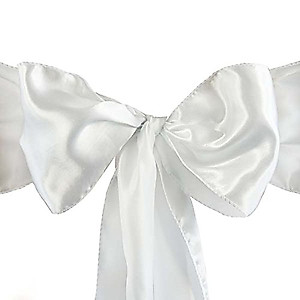 TABLECLOTHSFACTORY 5pcs White Satin Chair Sashes Tie Bows Catering Wedding Party Decorations 6 x106