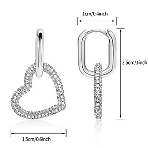 KOSE 14K Gold Huggie Hoop Earrings Heart | Paperclip | Pearl Drop and Dangle Earrings for women Gold and White Gold Plating (Stoned Heart White Gold)