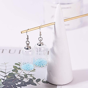 PH PandaHall 20 Sets 0.7 x 1.2 Inch Tube Clear Glass Globe Bottle Hanging Pendant Wish Bottles with Silver Alloy Cap and Bottoms for Earring Necklace Pendant Jewelry Making
