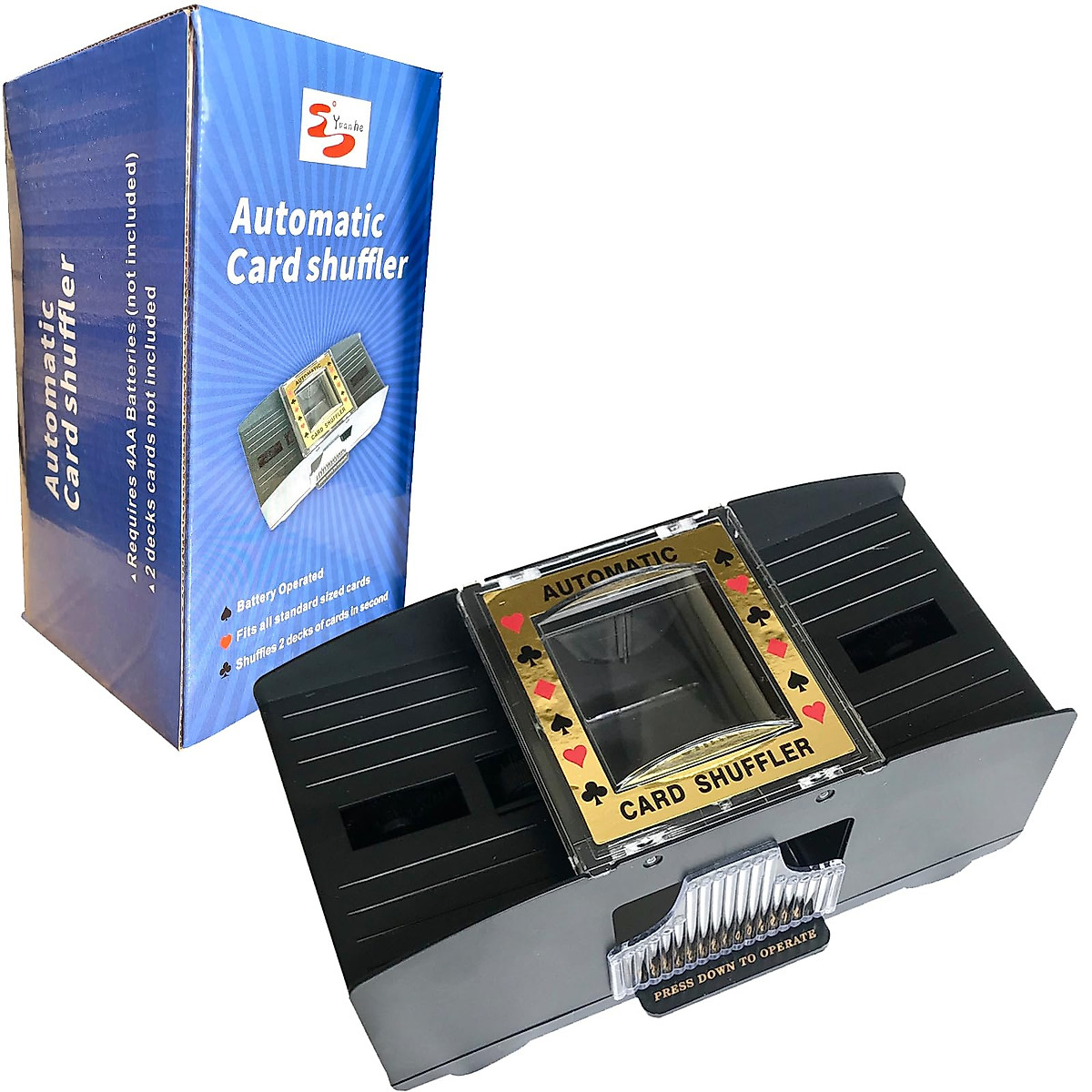 Yuanhe Casino Automatic Card Shuffler - 2 Deck Battery Operated Electric Poker Shuffler for UNO, Phase 10, Poker, Blackjack, Texas Hold'em, Home Card Games