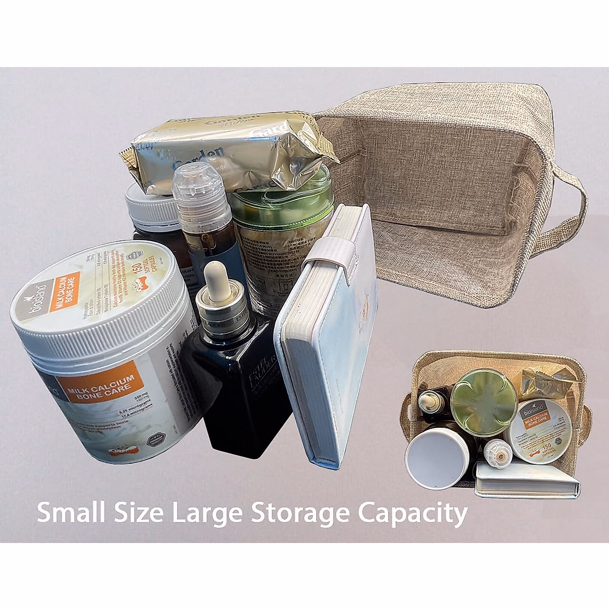 AARAINBOW Storage Basket Bins Canvas Mini Storage Cubes Storage Basket for Makeup, Baby Toys Liners, Books Nursery Storage Baskets with Handles for Shelves & Desks(3 Jute)