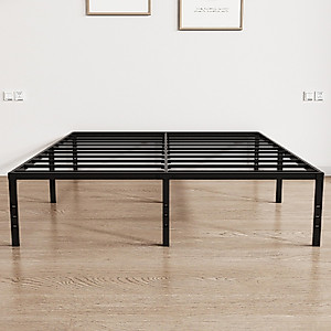 Mavesmog King Size Bed Frame 18 inch High Metal Platform Heavy Duty King Bed Frame Sturdy Steel Slat Support Foundation Bed Frames, No Box Spring Needed, Under Bed Storage, Easy Assembly