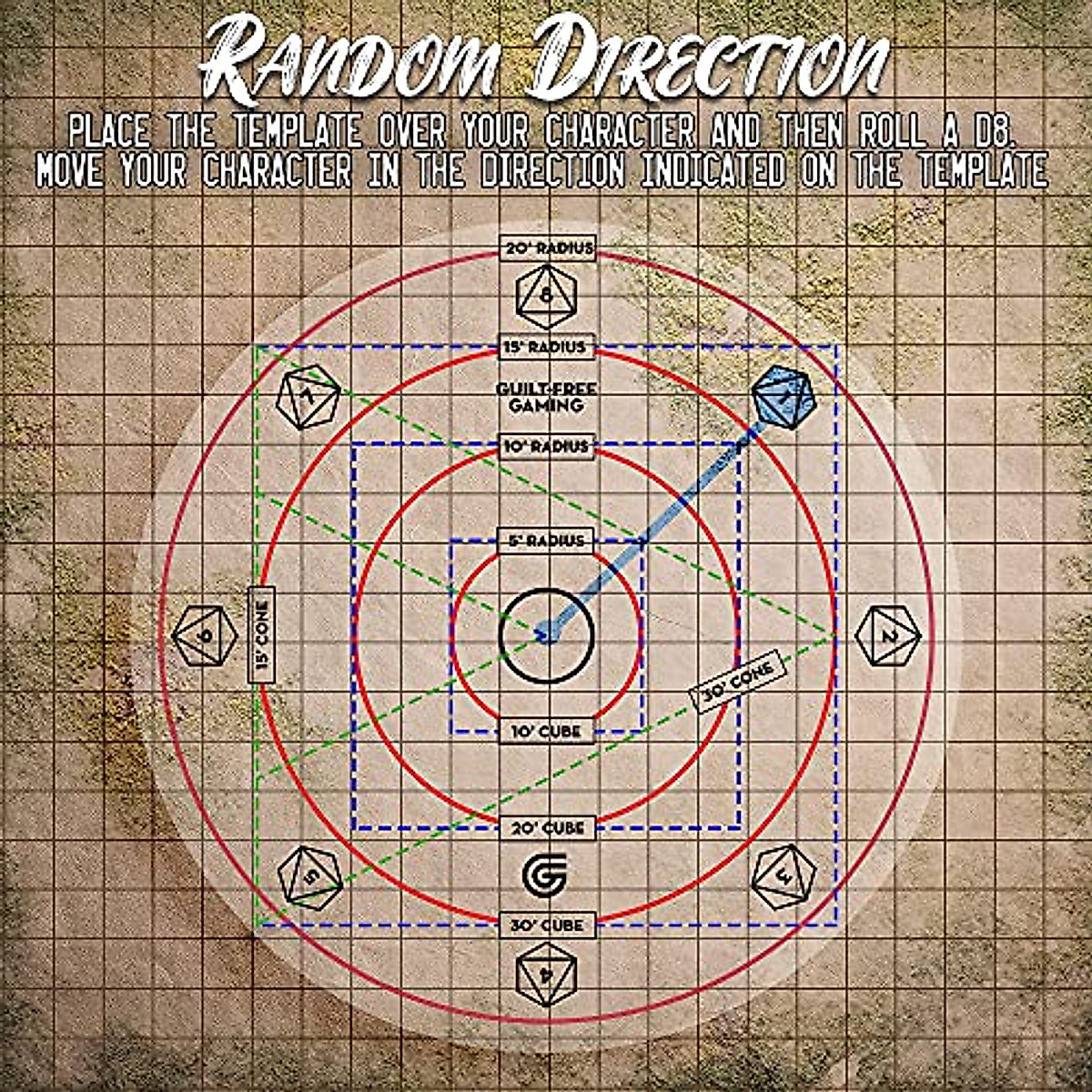Spell Effect Templates for D&D | Maximize The Effects of Your Spells - Featuring a 30' Cone & 30' Cube, Random Direction Generator, for Use with DND, 5E Pathfinder by Guilt-Free Gaming