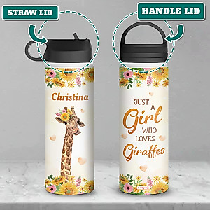 winorax Personalized Giraffe Water Bottle Giraffes Insulated Stainless Steel Sports Travel Coffee Bottles 12oz 18oz 32oz Back To School Birthday Christmas Gifts for Women Kids Animal Lovers