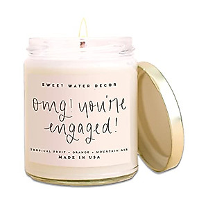 Sweet Water Decor, OMG, You're Engaged! | Tropical Fruits, Sugared Citrus, Mountain Green Scented Soy Wax Candle for Home | Engagement Gift | 9oz Clear Jar, 40 Hour Burn Time, Made in the USA