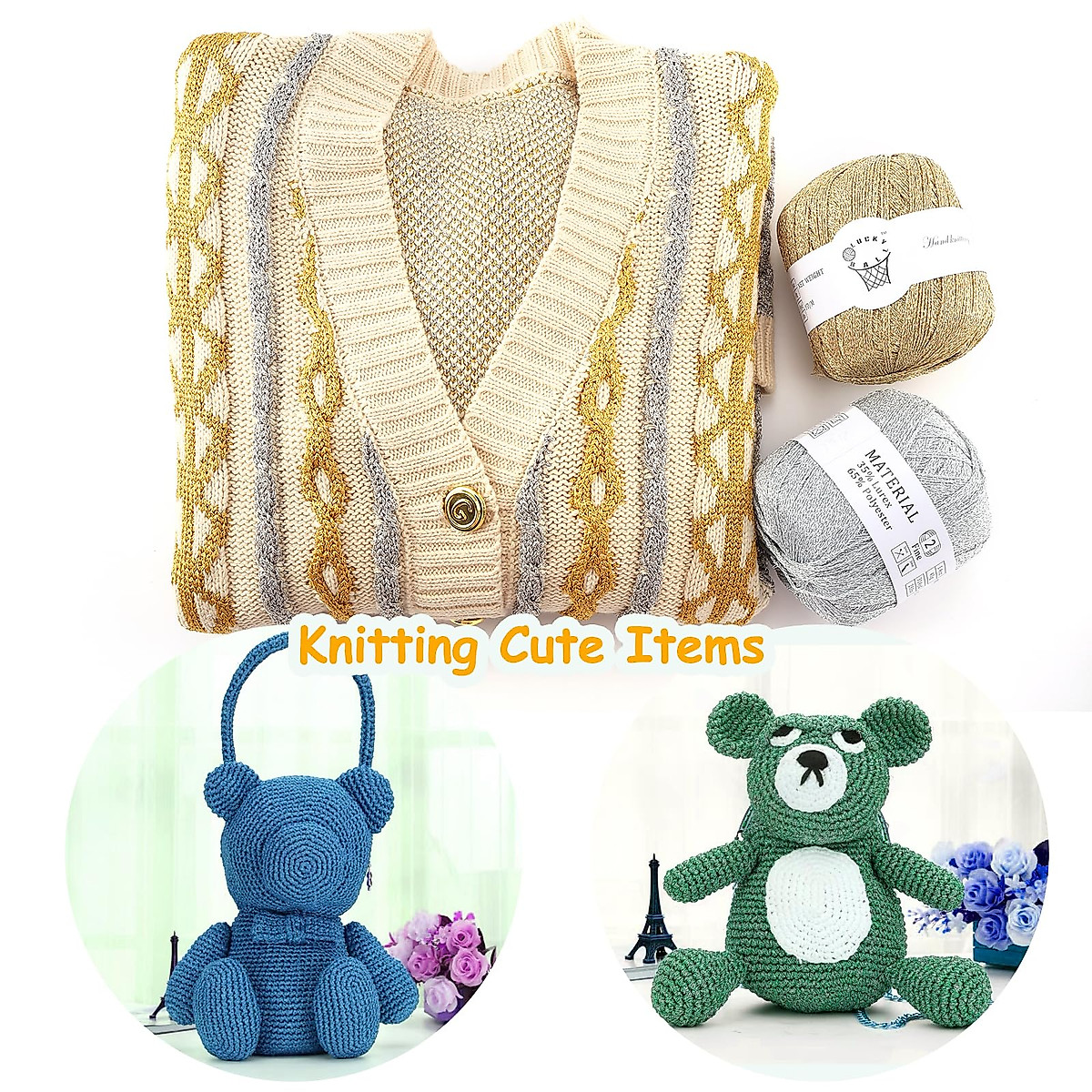 80g Sparkle Silver Lurex Thread Shining Yarn, Metallic Crochet Thread Yarn for Crocheting, Sparkle Metallic for Knitting Clothes, Car Charm, Keychain Charm(Jade)