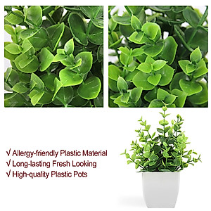 Mini Artificial Plants Fake Potted Plants, 10 pcs Small Eucalyptus Potted Faux Decorative Grass Plant with Black Pot for Home Decor, Indoor, Office, Desk, Table Decoration