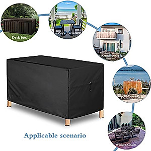 HREFEU Patio Table Cover Black, Heavy Duty 600D Oxford Deck Box Cover, Outdoor Table Cover,Outdoor Patio Furniture Cover Waterproof for Sofa, Coffee Table and Chairs - 63 x 30 x 28 inch