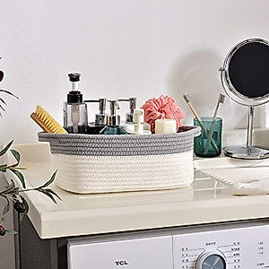 OIAHOMY Cotton Rope Storage Basket, Set of 5 Woven Baskets for Organizing with Handles, Decorative Basket for Baby Nursery, Dog Cat Toy Baskets - Grey & White