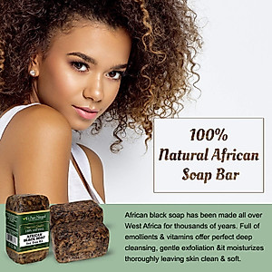 It's Pure Natural African Black Soap Bars with Tea Tree (Pack of 3) Organic Raw Soap for Face & Body, Acne Treatment & Dark Spot Remover [Made in Ghana]