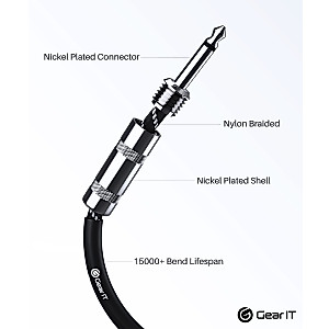 GearIT Audio Instrument Cable (25ft) 1/4 Inch to 1/4 inch Straight Male to Male for AMP Cord, Bass and Electric Guitar - Black/White