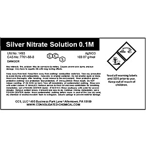 Silver Nitrate Solution, 0.1M, 60mL, High Purity Reagent, CCS