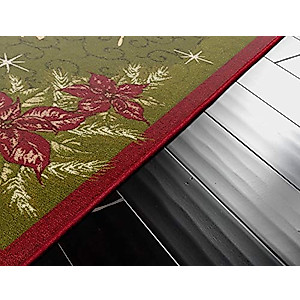 Brumlow MILLS Poinsettia Joy Holidays Washable Festive Floral Indoor or Outdoor Christmas Rug for Living or Dining Room, Bedroom and Kitchen Area, 30" x46" , Green