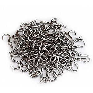 IDEALSV 50 Pcs (304) Stainless Steel Screw Ceiling Hooks 5/8 Inch Small Cup Hook Screw-in Light Hooks Outdoor and Indoor Hanging