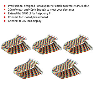S erounder 5Pcs GPIO Ribbon Cable for Raspberry Pi Male to Female 40pin Breadboard Jumper Wire Computer Accessories 20cm(Male to Female)